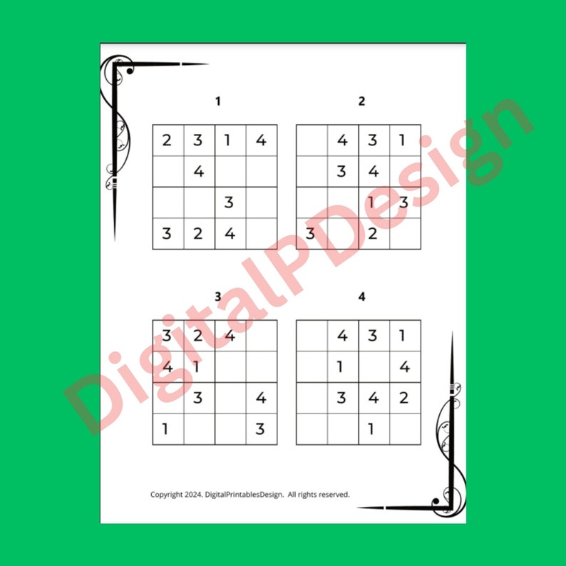 Very Easy Sudoku 4x4 Grid Printables for Sudoku Puzzle Lovers| 300 ...