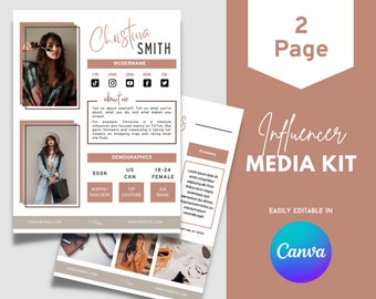 2 Page Influencer Media Kit Canva Template / Blogger Media Kit / Canva ...