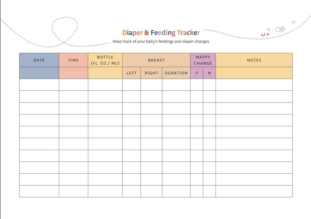 Baby Feeding & Diaper Tracker Printable (daily Log) - Etsy