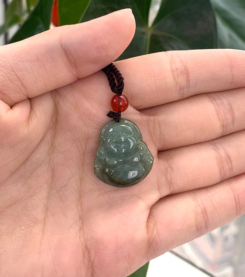 Real Jade Burmese Jadeite Laughing Buddha Pendant Necklace - Etsy UK
