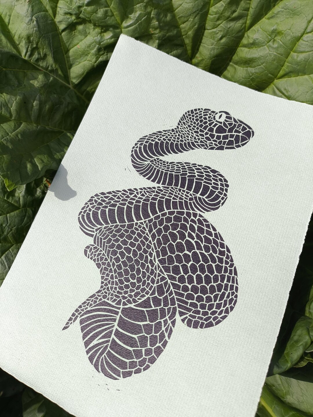 Snake Linocut Print | Hand Printed Art | Serpent Wall Art | Home Decor ...