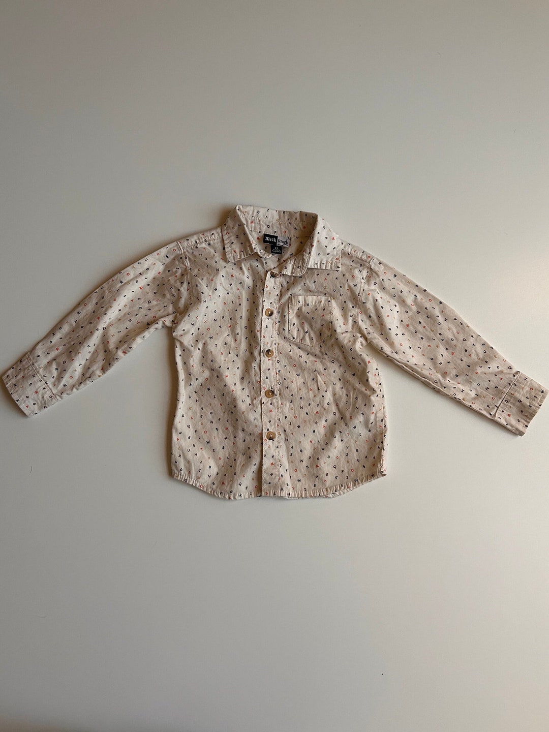 2T- Vintage Alphabet Cream Colored Button Up- Toddler Button Down ...