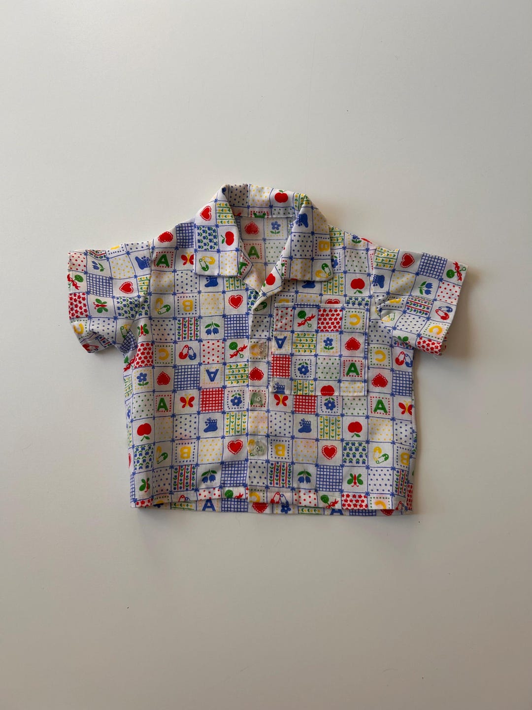 18/24 Mo Vintage ABC Patch Pattern Button up Collared Shirt 80s 90s ...