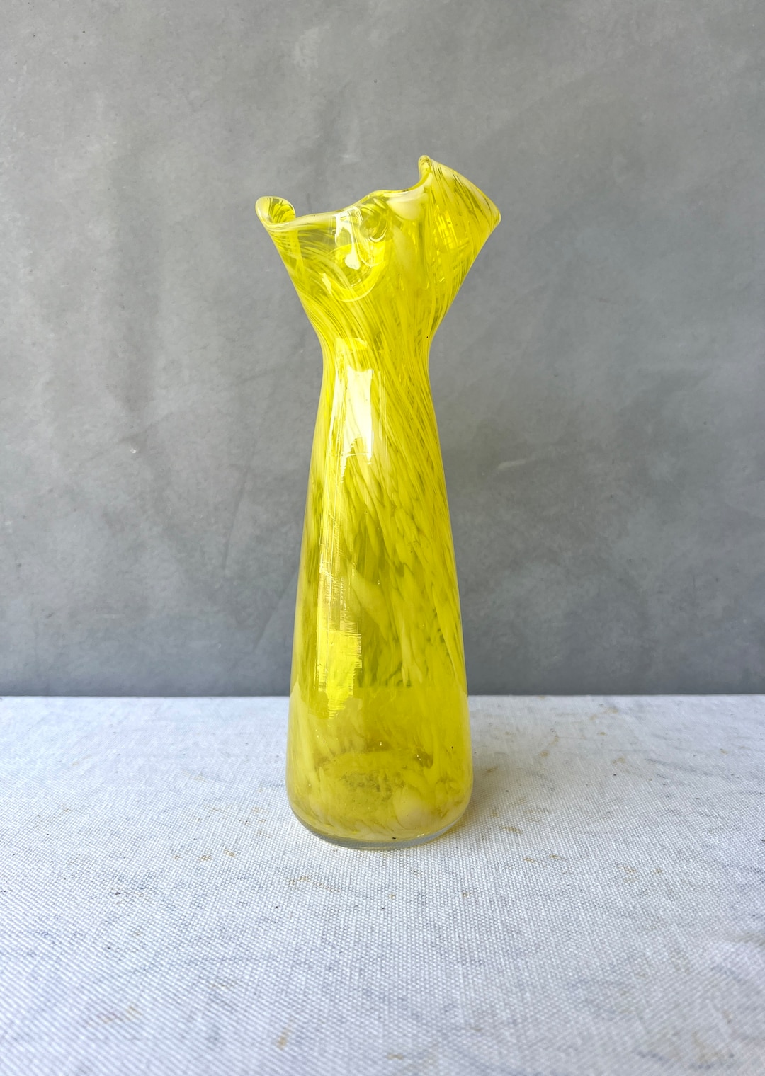 Vintage Blown Glass Yellow Vase - Etsy