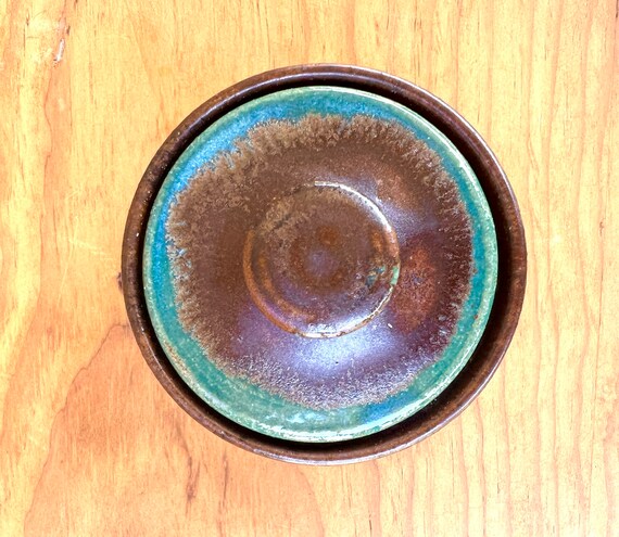 Versatile Teal-Glazed Pottery Pot with Lid - Gem