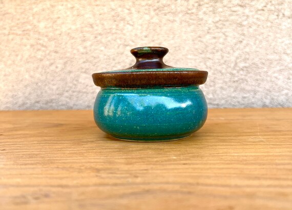 Versatile Teal-Glazed Pottery Pot with Lid - Gem