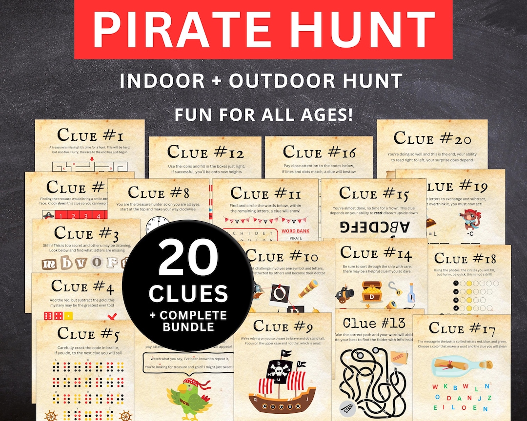 Pirate Scavenger Hunt: Printable Treasure Game for Kids (PDF Download ...