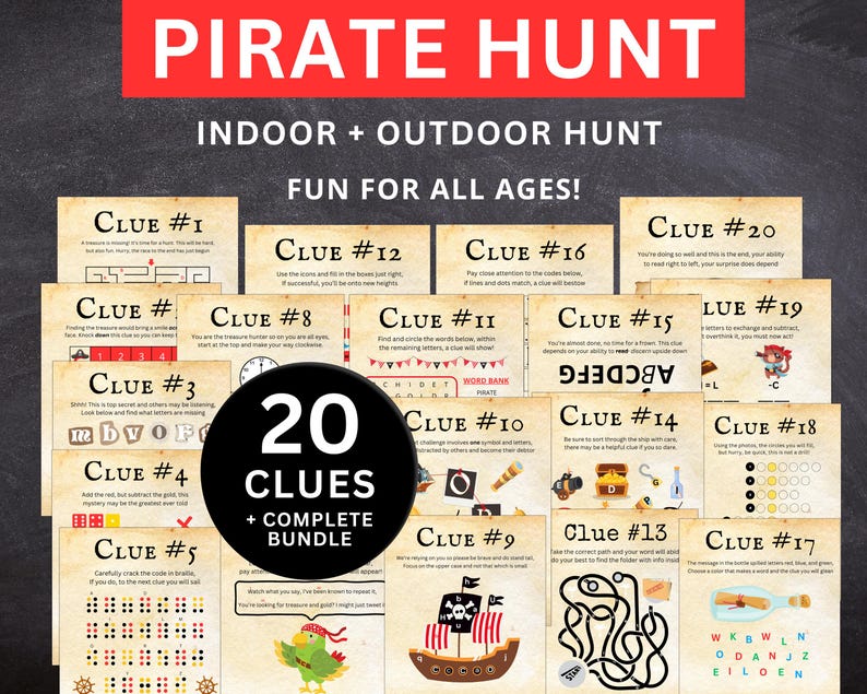 Pirate Scavenger Hunt: Printable Treasure Game for Kids (PDF Download ...