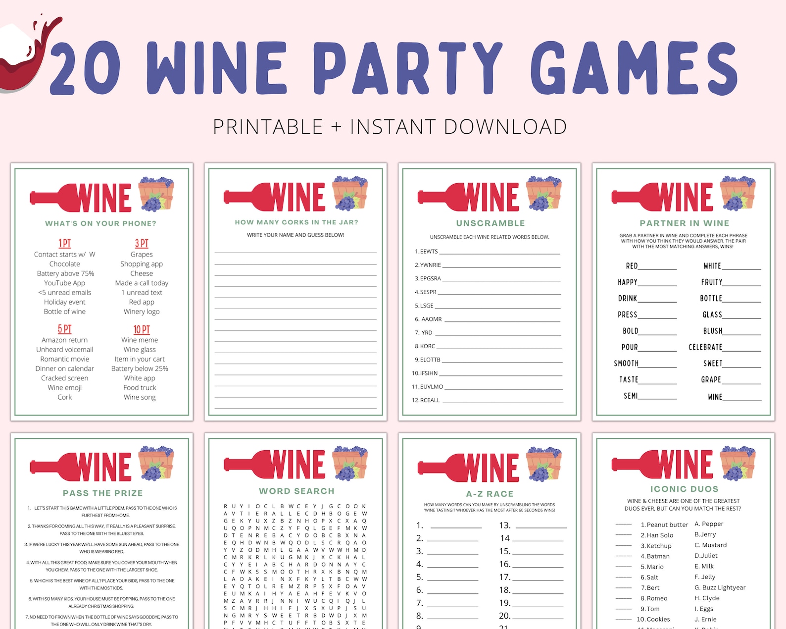 Wine Party Games Wine Tasting Party Wine Games Wine - Etsy