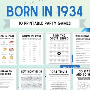 90th Birthday Party Games Born in 1934 90th Birthday Games 1934 Games ...