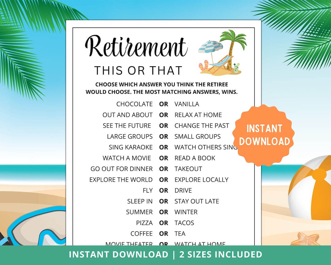 Retirement This or That Game | Fun Party Printable (digital Download ...