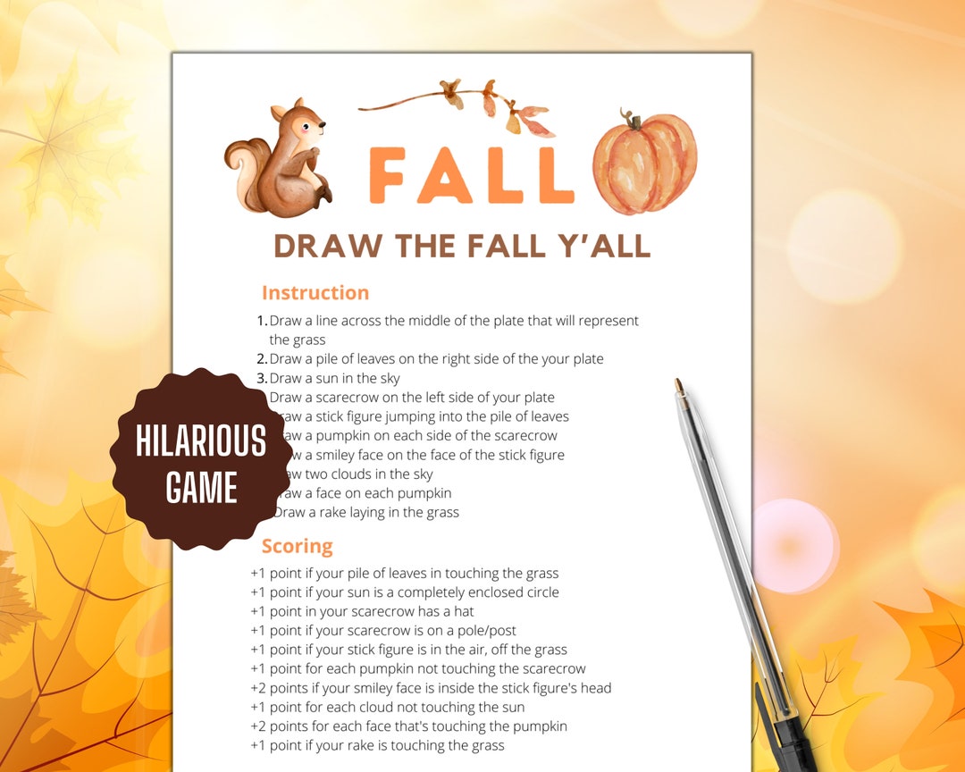Draw Fall Game | Fall Game | Fall Game Printable | Fall Party Game ...