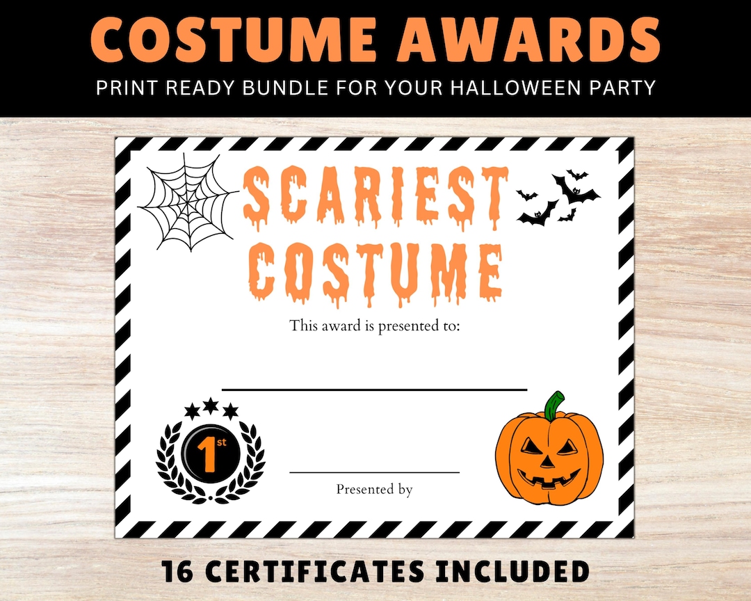 Halloween Costume Party Awards: 16 Printable Certificates (digital ...
