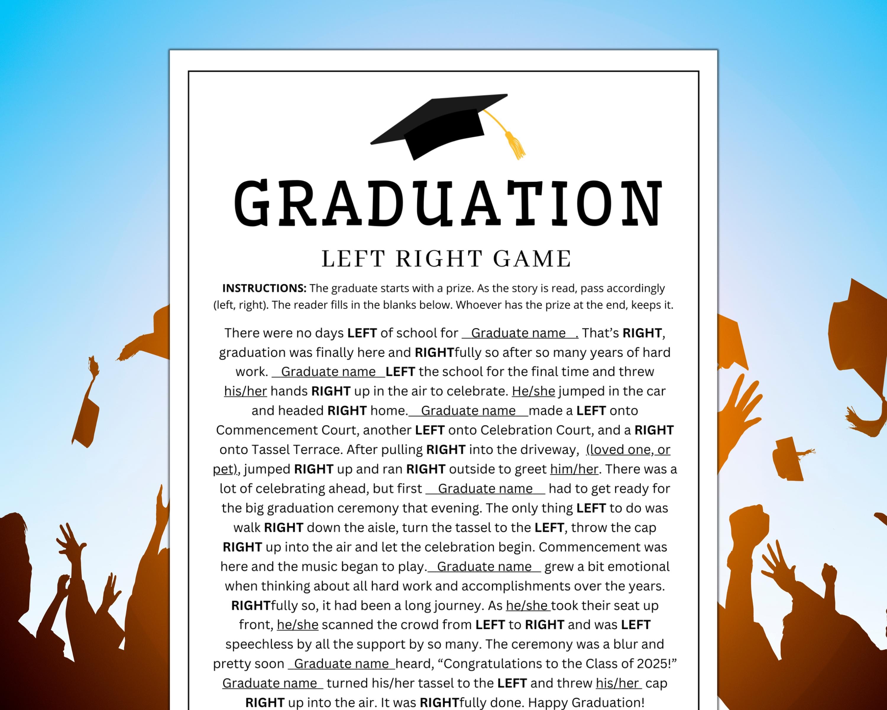 Graduation Left Right Game | Printable Party Activity (digital Download ...