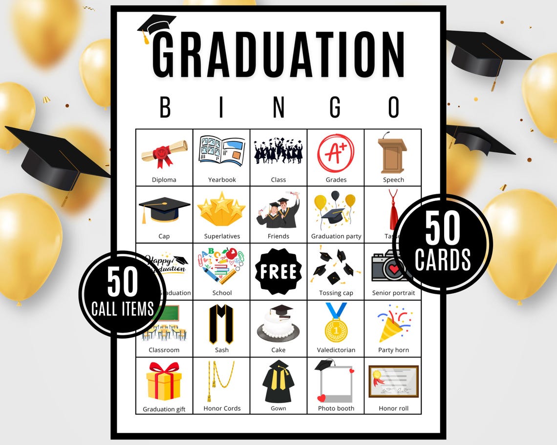 Graduation Bingo Game: 50 Unique Cards (digital Download) - Etsy