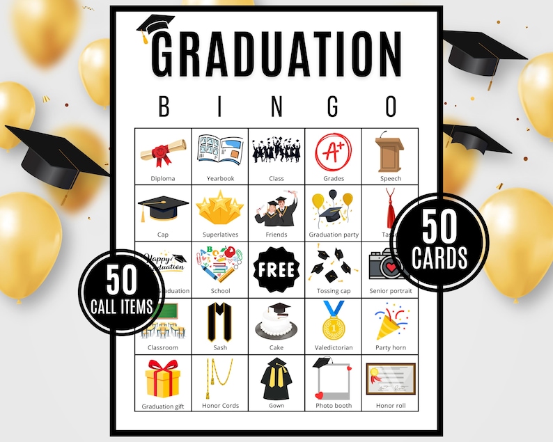 Graduation Bingo Game: 50 Unique Cards (digital Download) - Etsy