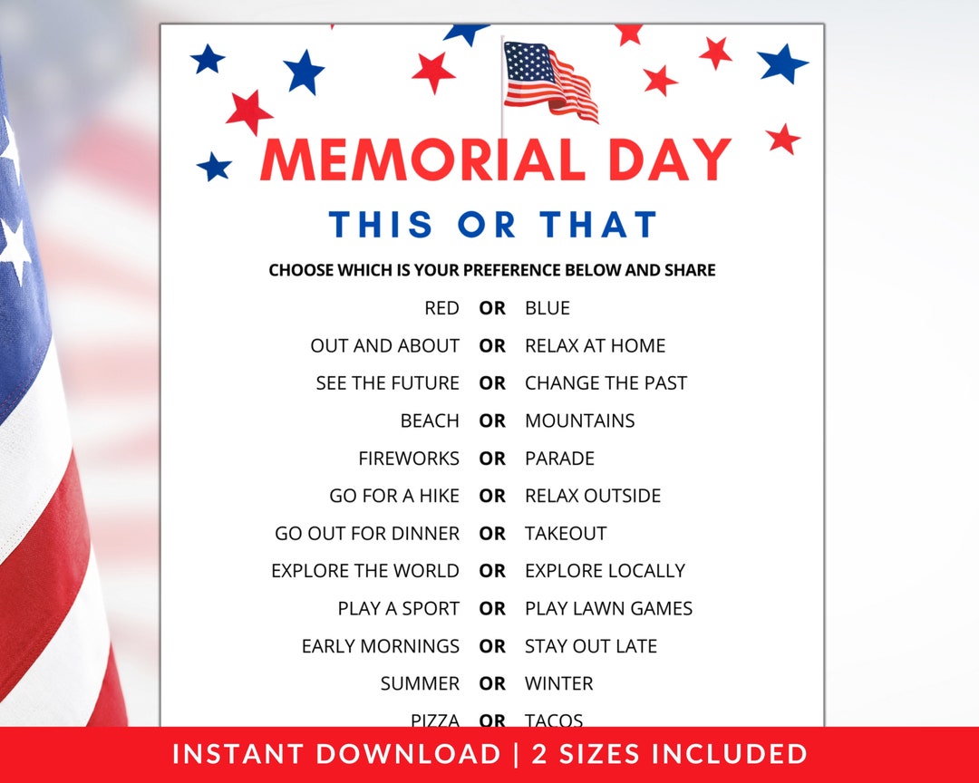 Memorial Day This or That | Memorial Day Games | Patriotic Game ...