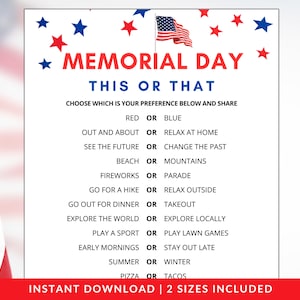 Memorial Day This or That | Memorial Day Games | Patriotic Game ...