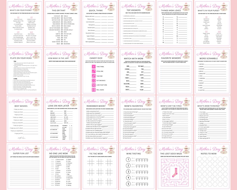 Mother's Day Tea Party Games | 30 Game Bundle (instant Download) - Etsy