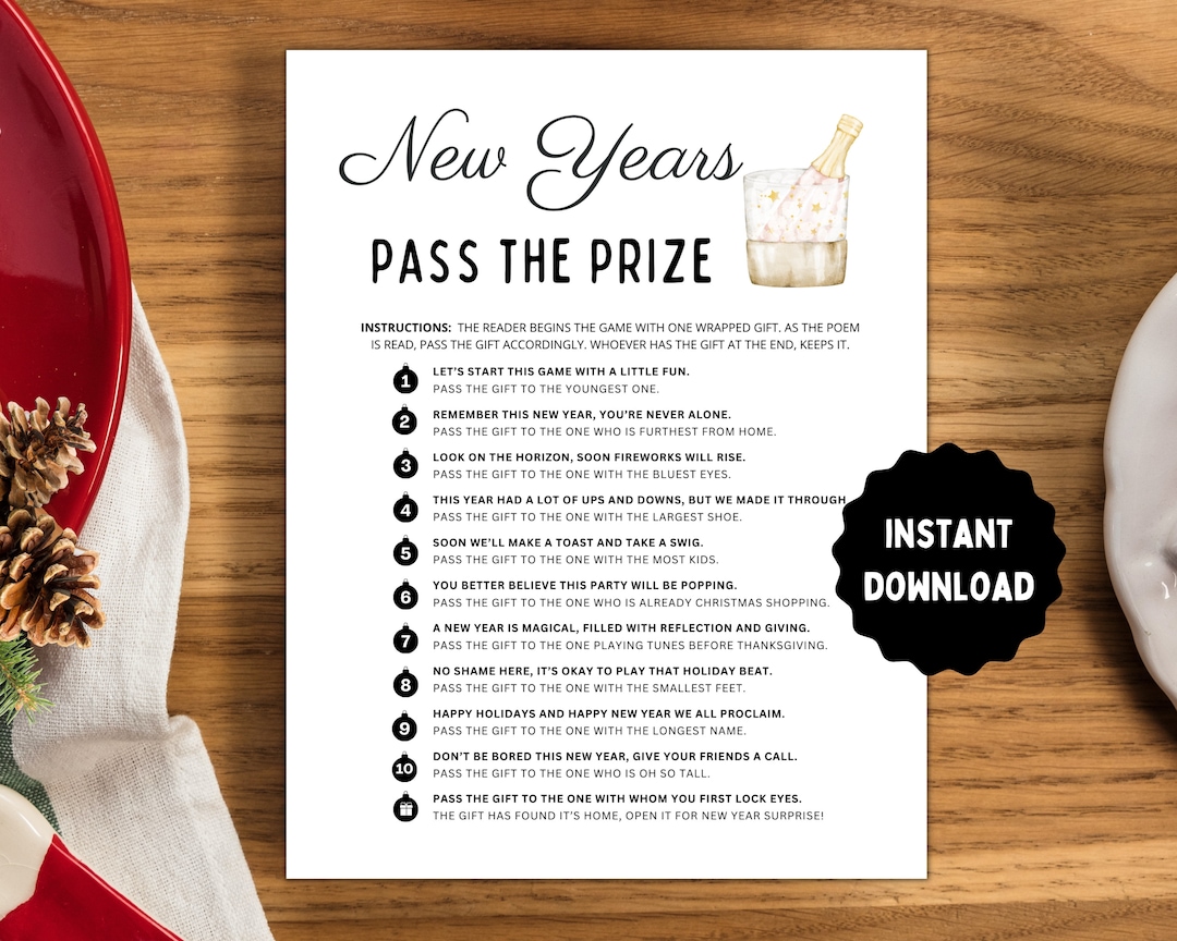 Pass the Prize New Years 23-24 New Years Game New Years Eve Game Left ...