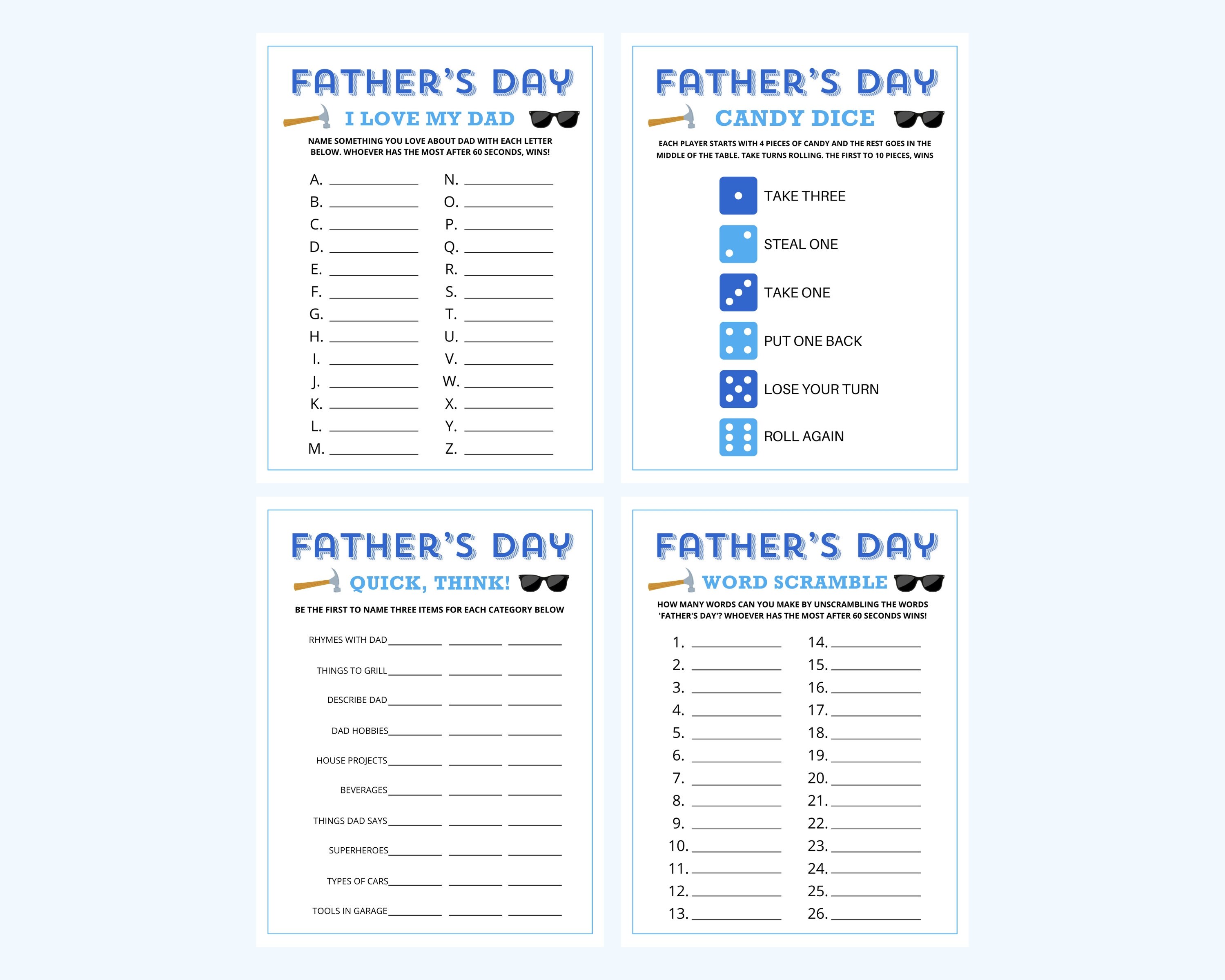 Father's Day Game Bundle | 25 Printable Party Games (digital Download ...