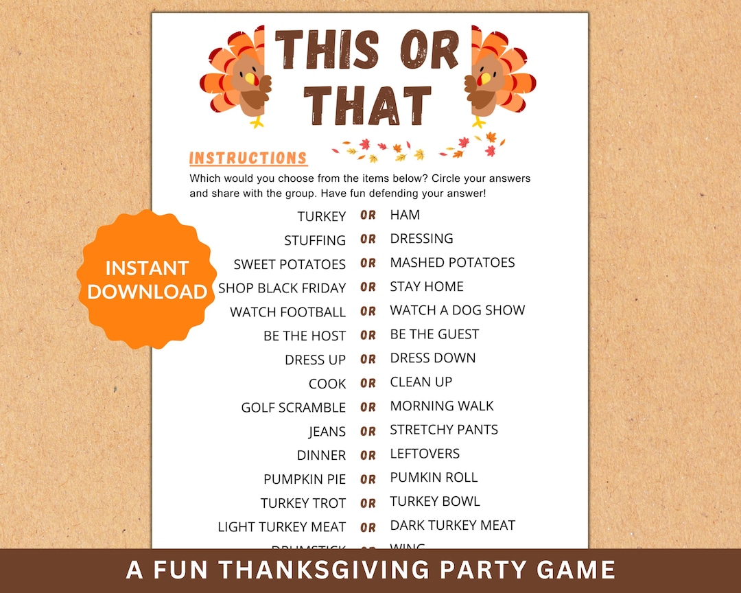 Thanksgiving This or That | Thanksgiving Party Game | Thanksgiving Game ...