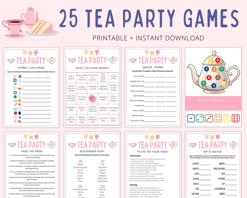Tea Party Games Bundle | Printable Games, Bridal & Baby Shower (digital ...