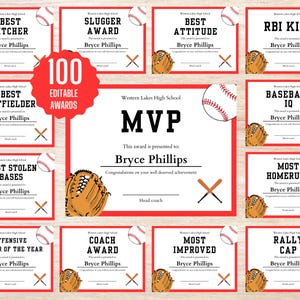 Editable Baseball Award Certificates: Team Banquet Keepsake (printable ...