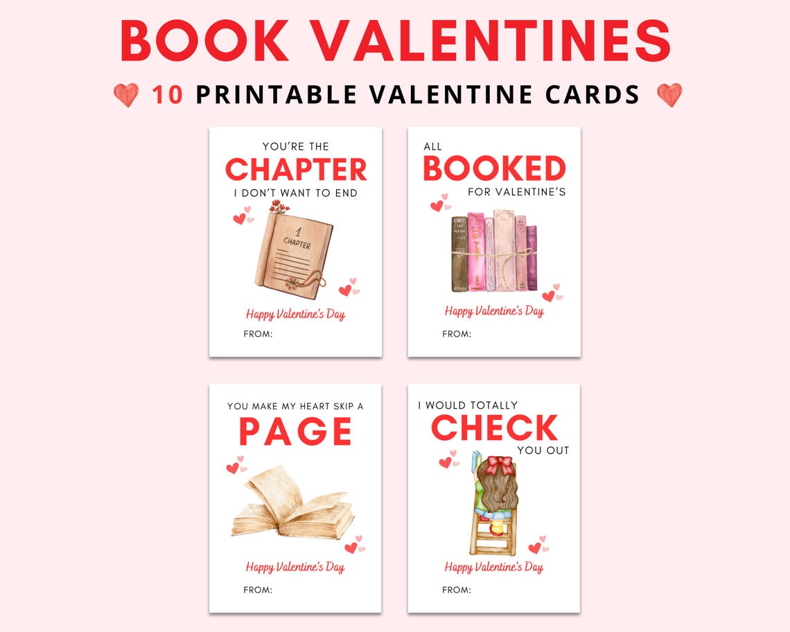 Book Valentines | Book Club Valentines | Printable Book Valentines ...