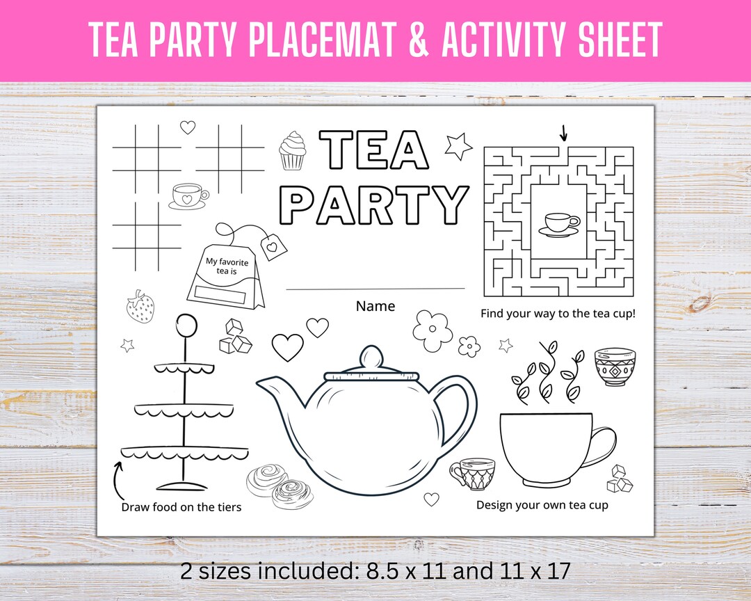 Tea Party Placemat Activity Sheet | Coloring & Games (digital Download ...