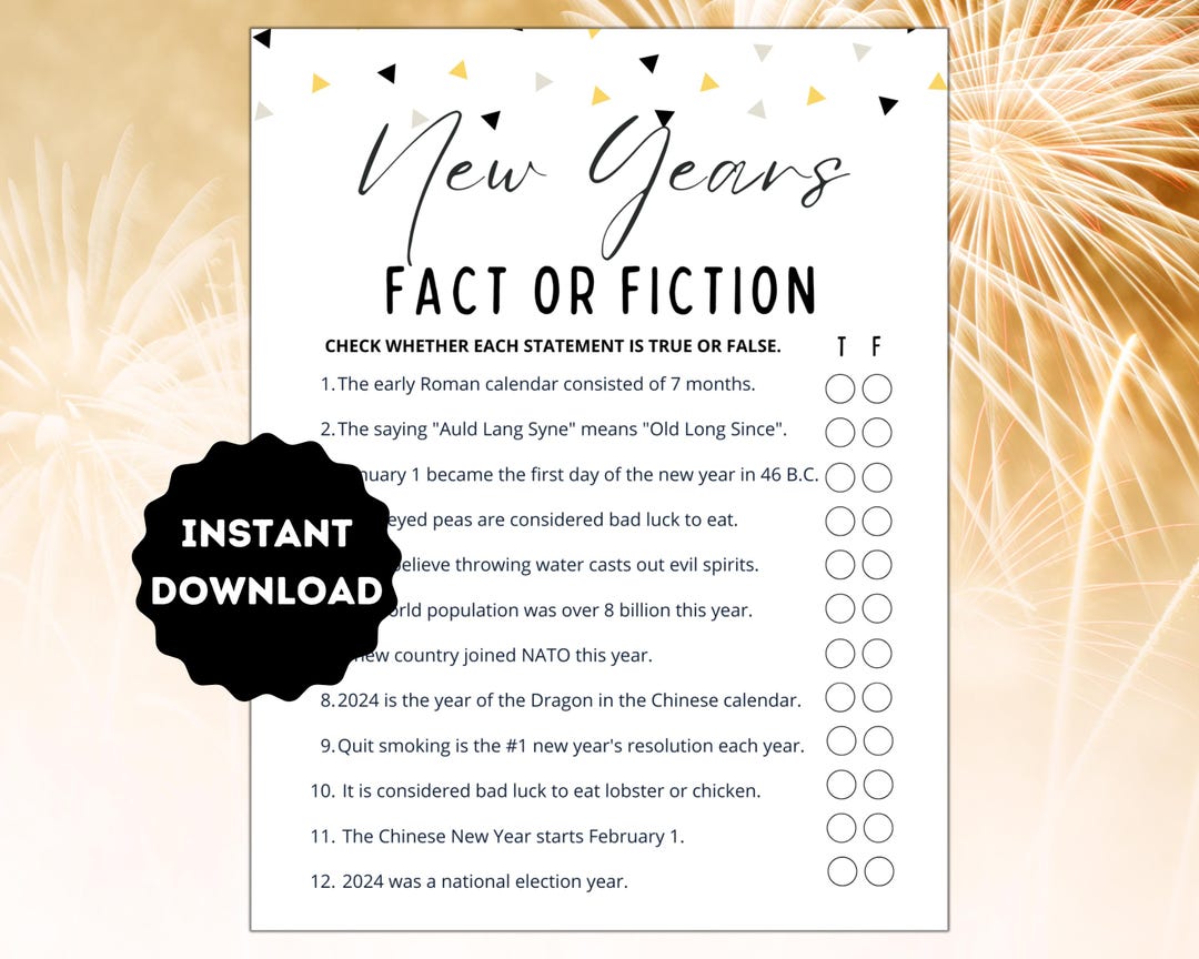 Fact or Fiction New Years | New Years Trivia | New Years Eve Game | Fun ...