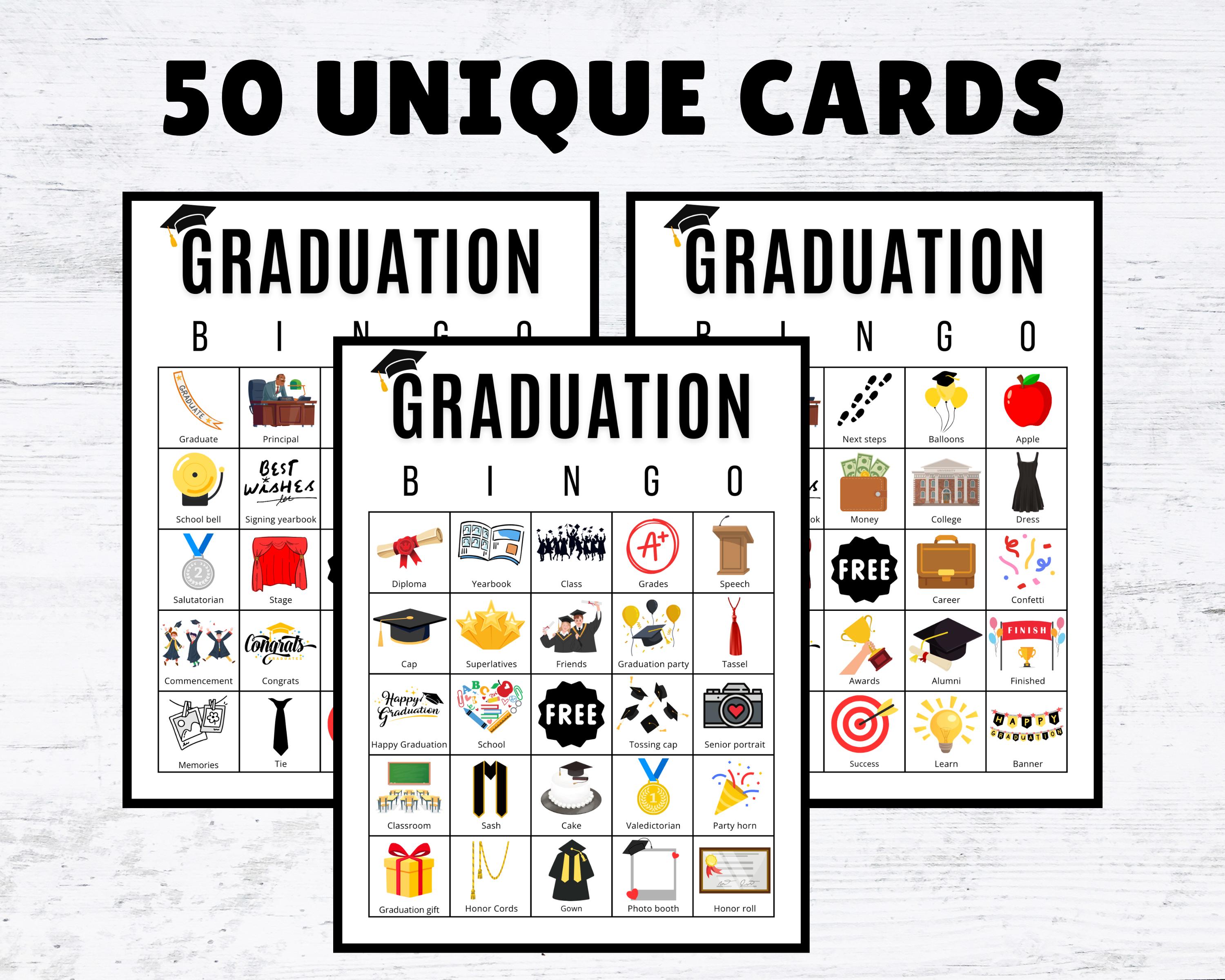 Graduation Bingo Game: 50 Unique Cards (digital Download) - Etsy
