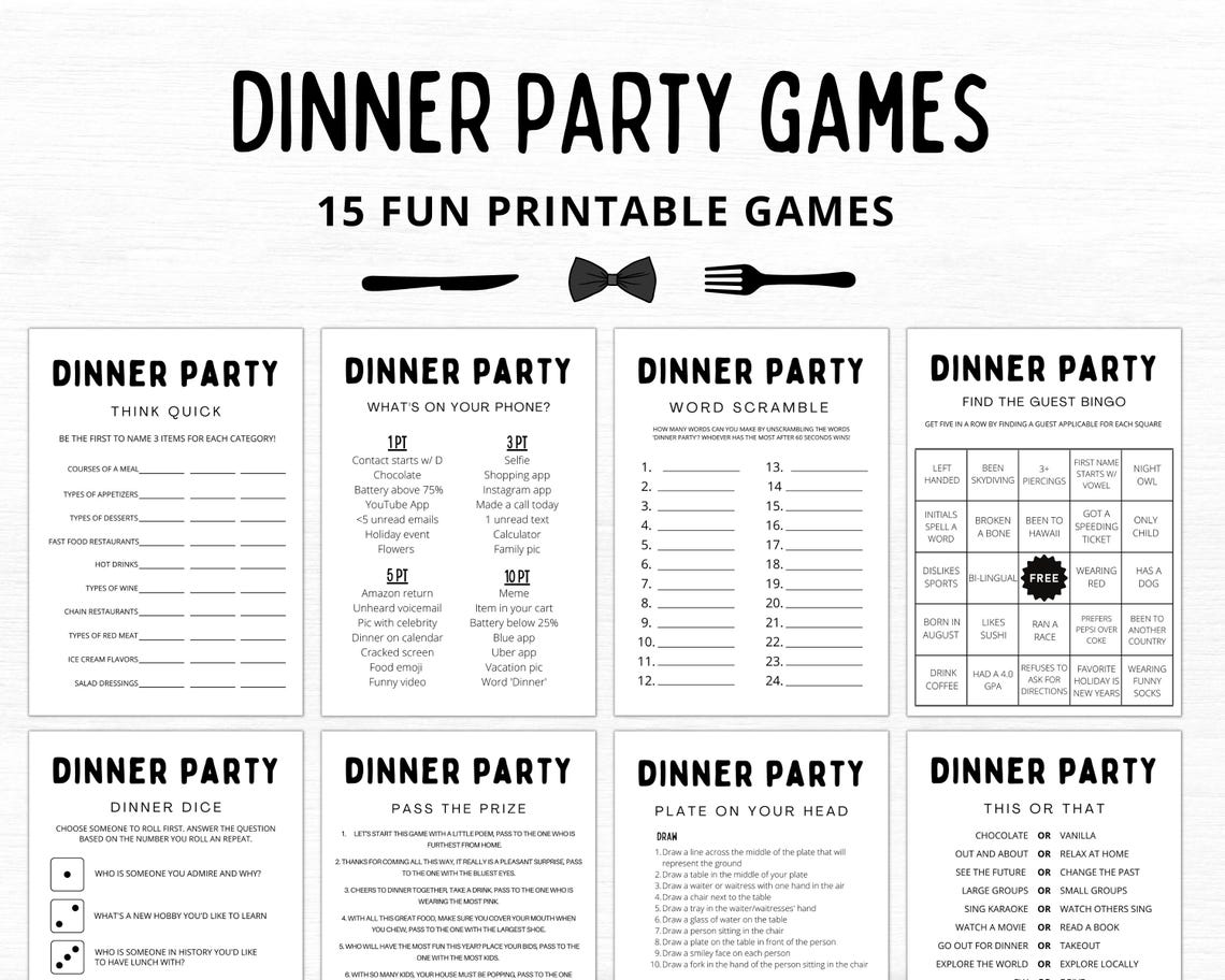 Dinner Party Games Bundle | 15 Printable Games (digital Download) - Etsy