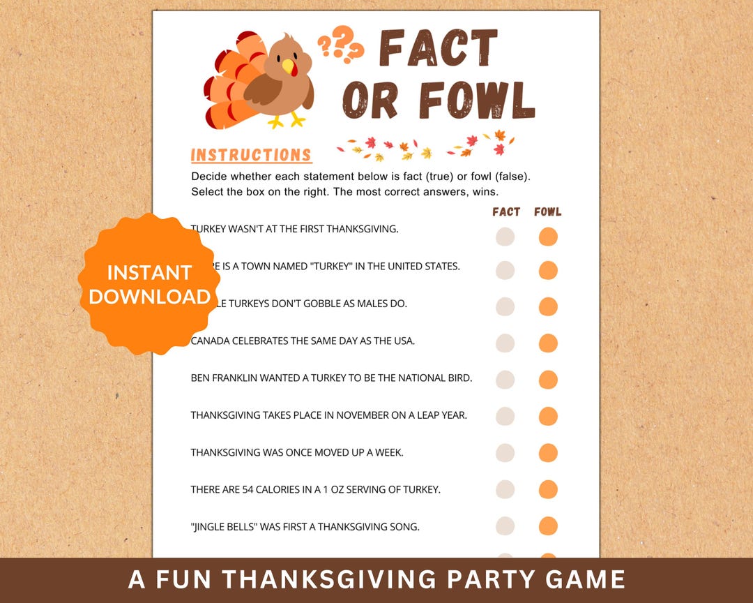 Fact or Fowl | Thanksgiving Trivia | Thanksgiving Party Game ...