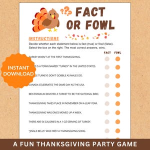 Fact or Fowl | Thanksgiving Trivia | Thanksgiving Party Game ...
