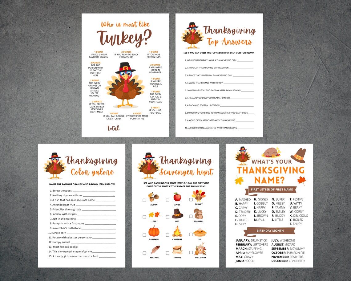Thanksgiving Game Bundle | 20 Fun Games, Answer Keys (digital Download ...