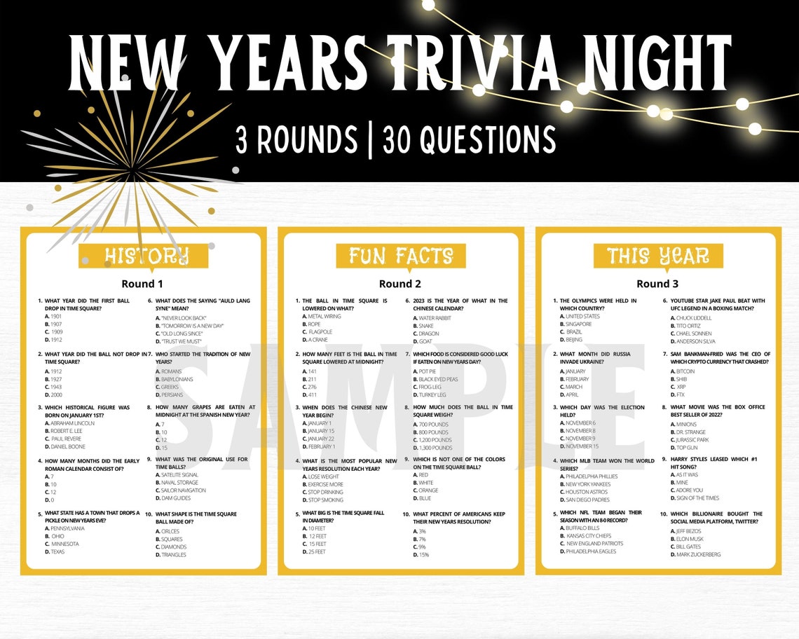 New Years Trivia Night New Years Trivia New Years Party - Etsy