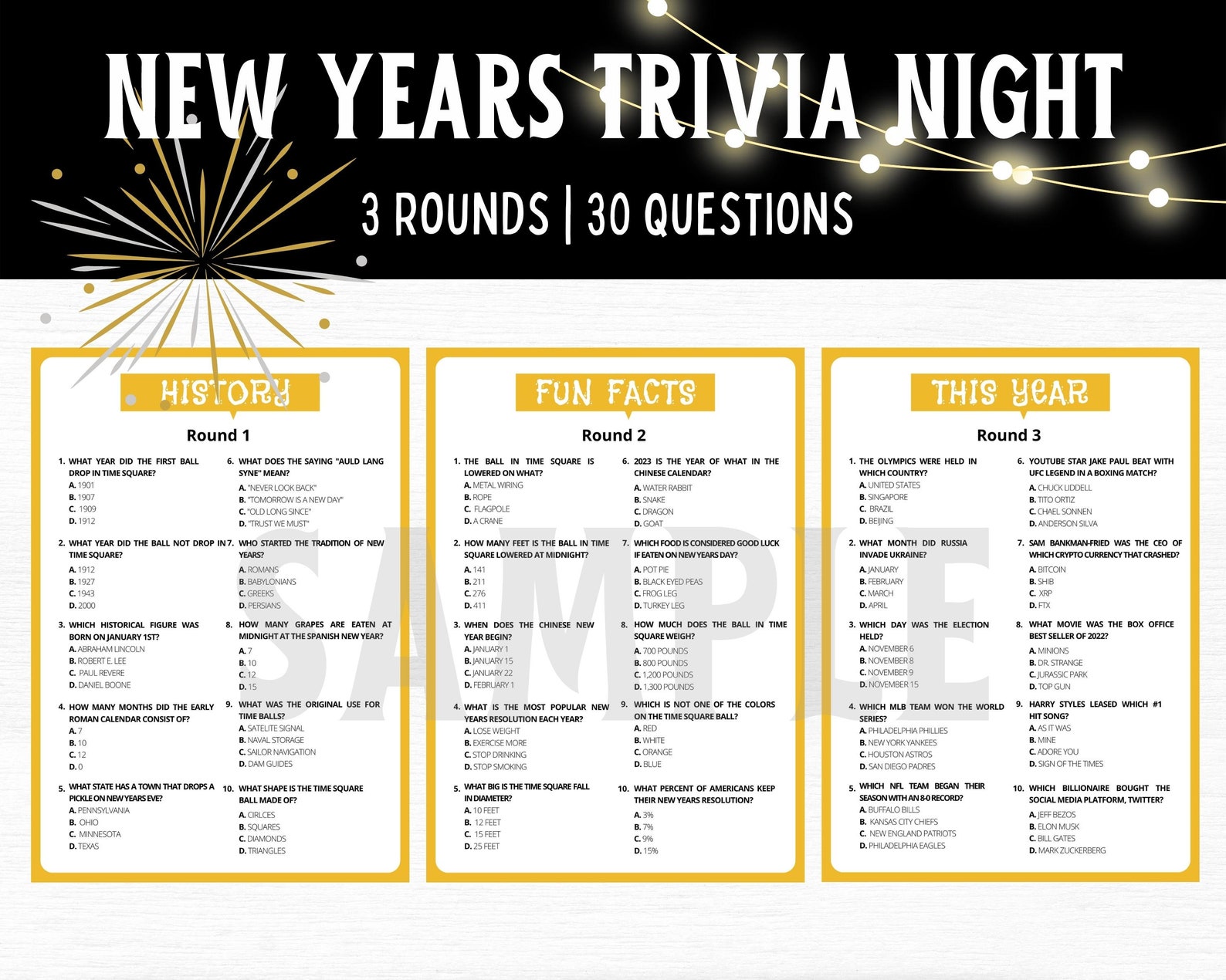 New Years Trivia Night New Years Trivia New Years Party - Etsy