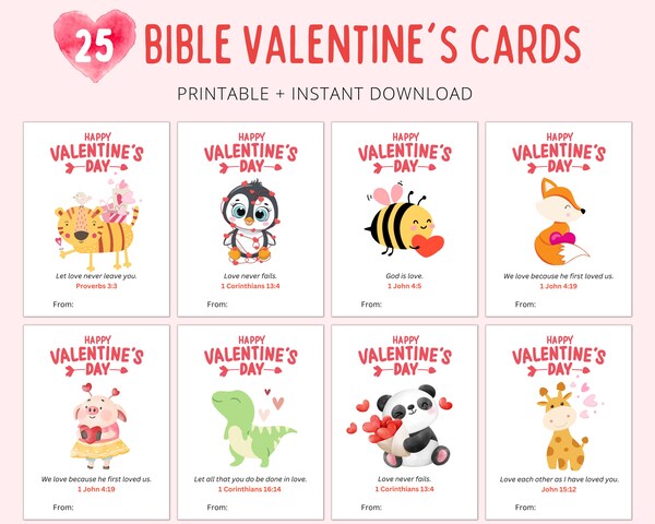 God's Love Bible Verse Note Cards Printable Scripture Valentines Cute ...