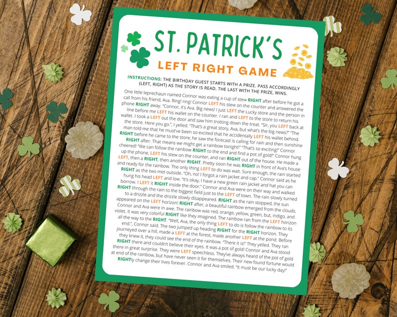 St. Patrick's Left Right Game Pass the Prize St Patrick's Day Games St ...