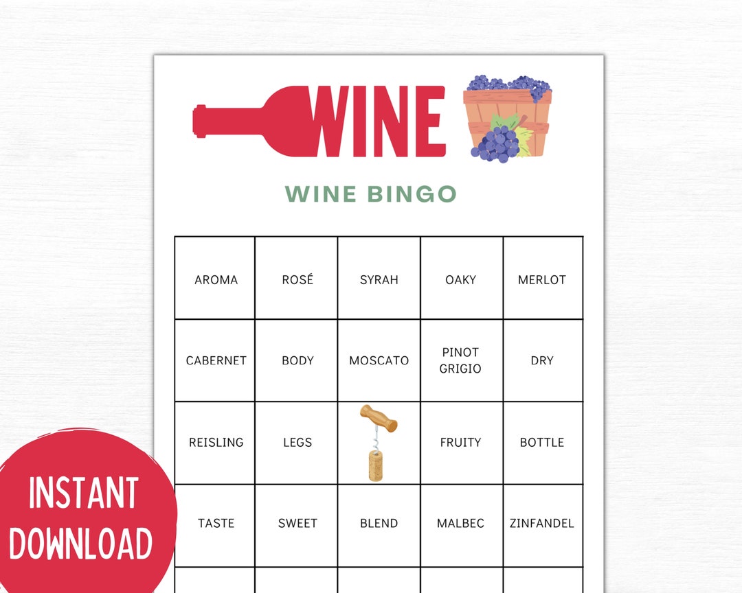 Wine Bingo | Wine Party Games | Wine Tasting Party | Wine Games | Wine ...