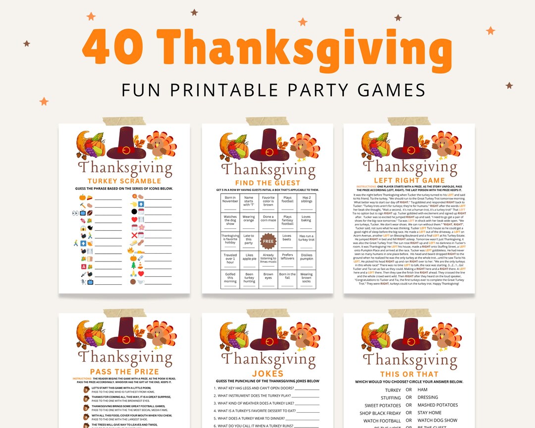 Thanksgiving Game Bundle: 40 Fun Printable Party Games (instant ...