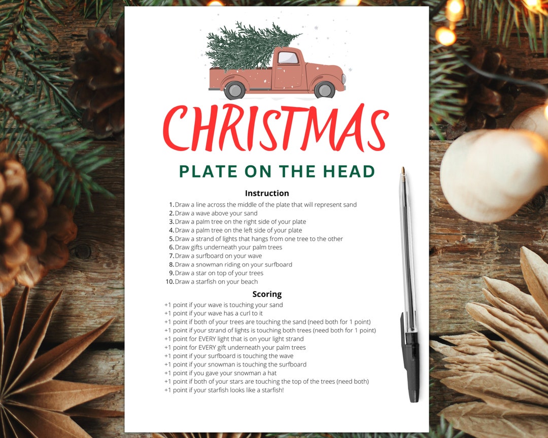 Plate on the Head Christmas Game: Printable Party Activity (digital ...