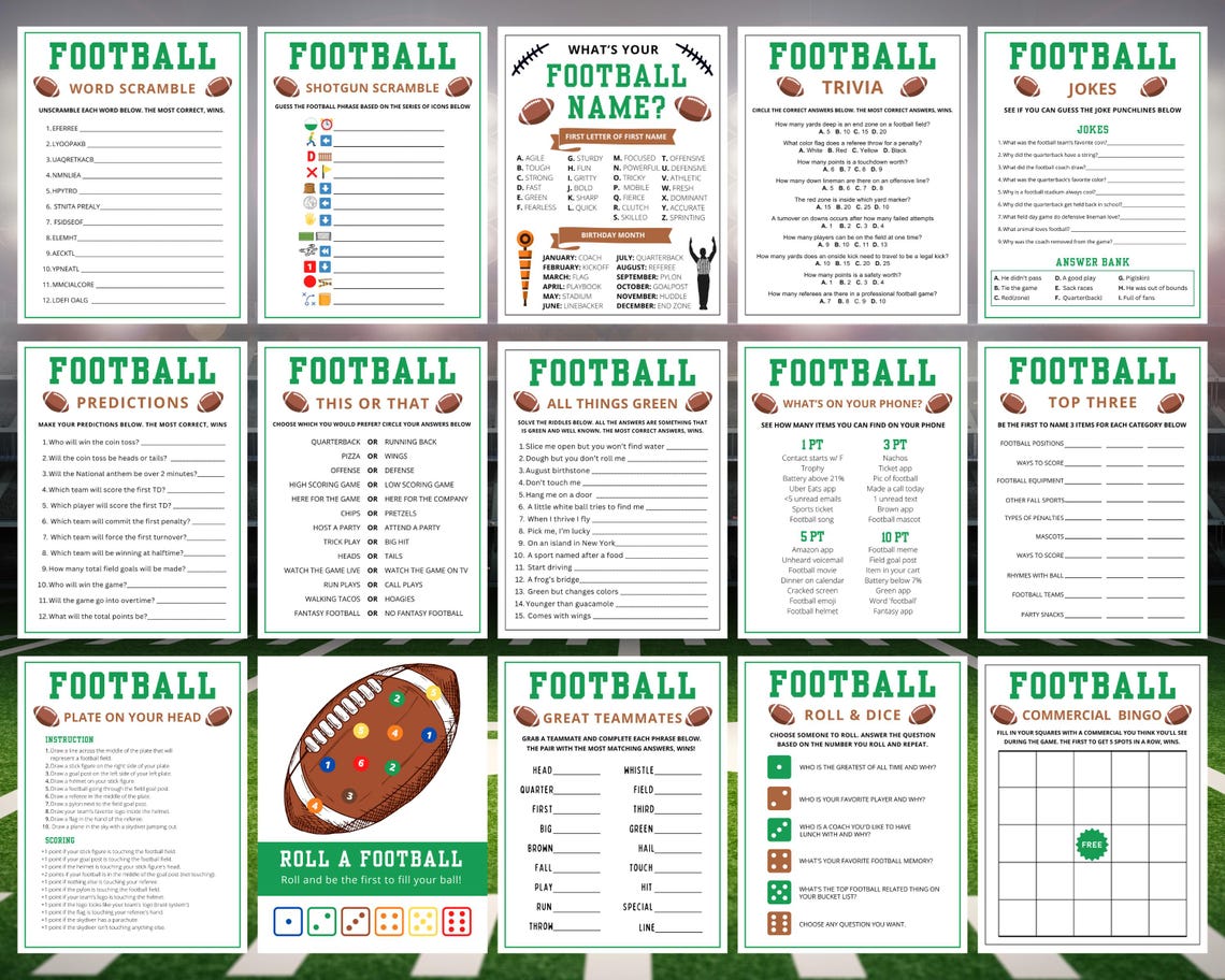 Football Games MEGA Bundle: Printable Party Games & Activities (digital ...