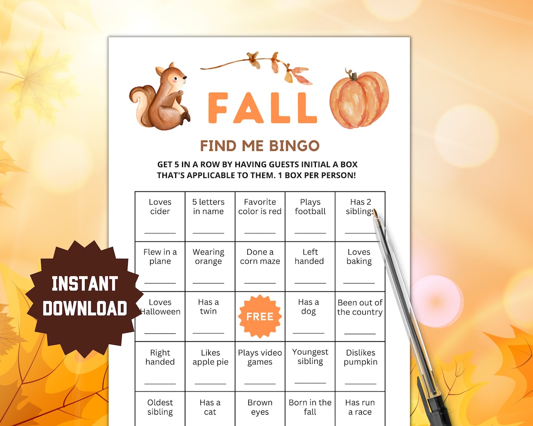 Fall Bingo Game Fall Game Fall Game Printable Fall Party Game Fall Game ...
