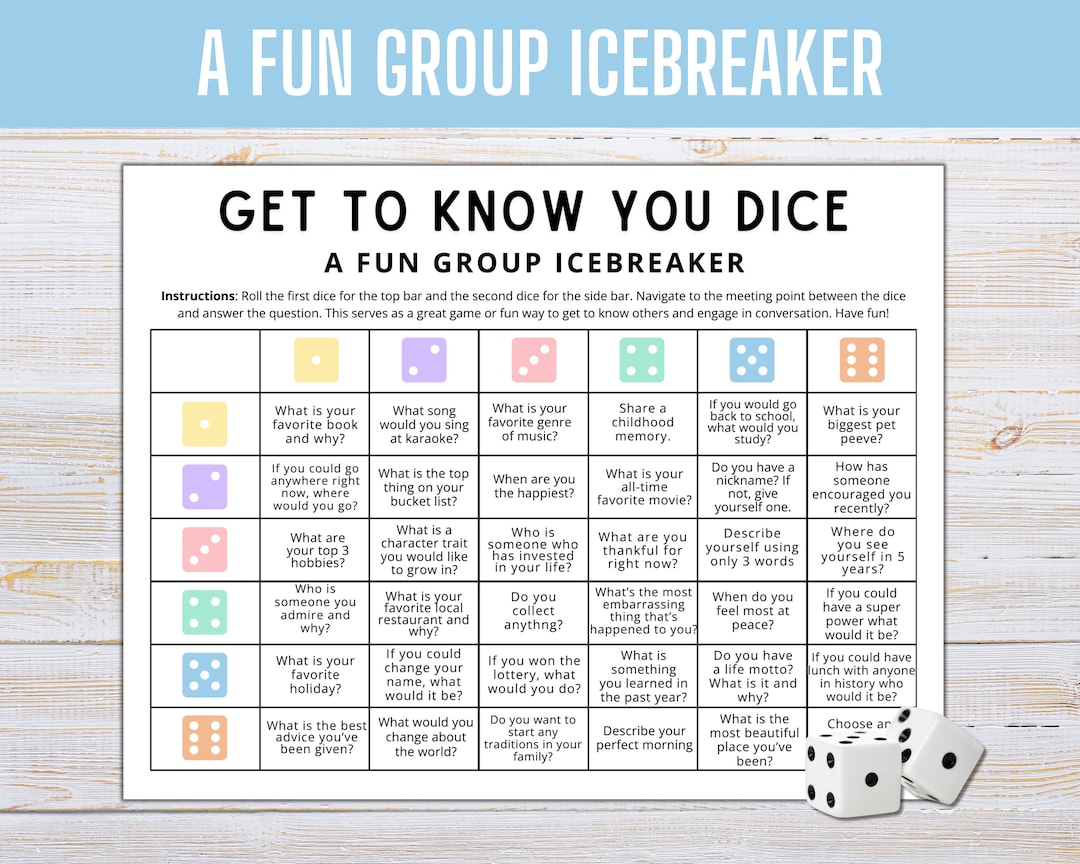 Get to Know You Game | Get to Know You Dice Game | Icebreaker Game | Games for Adults | Group ...