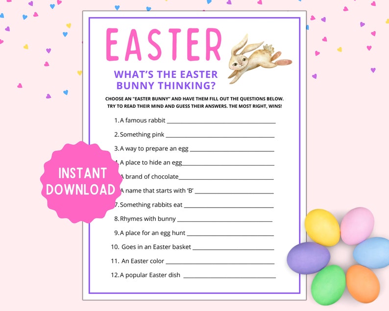 Easter Bunny Game | What's He Thinking? (printable) - Etsy