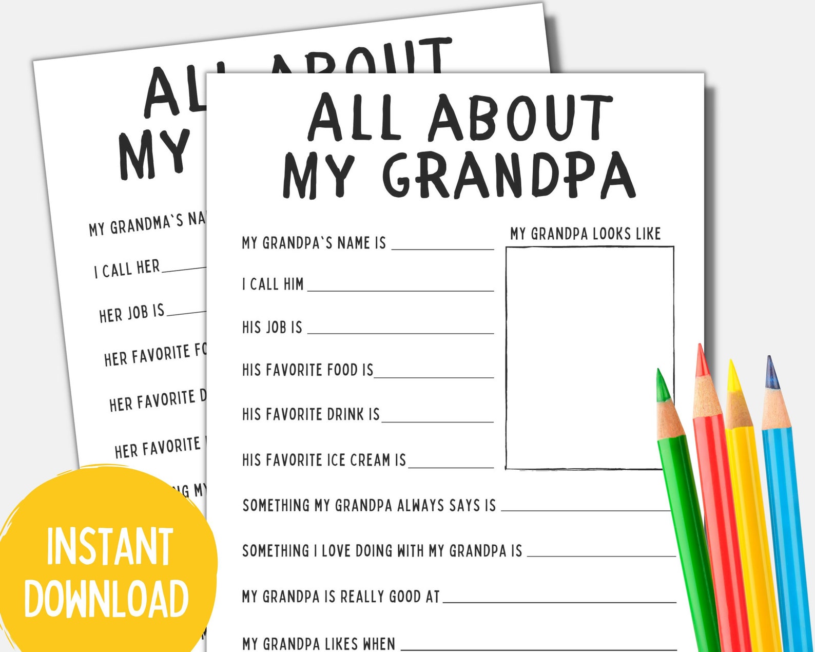 All About My Grandparents All About My Grandpa Papa All - Etsy