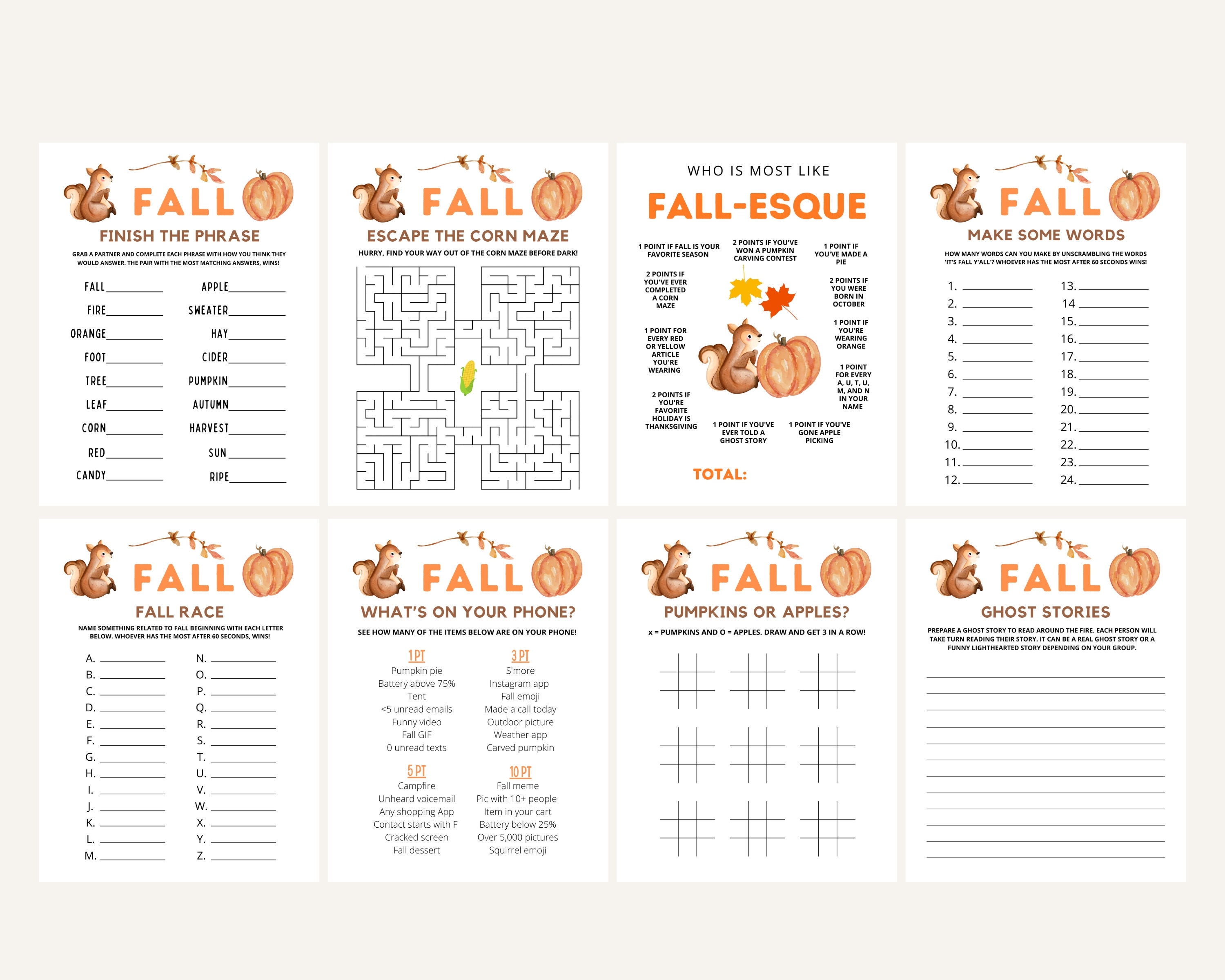 Fall Games Bundle | 65+ Printable Autumn Activities (digital Download ...