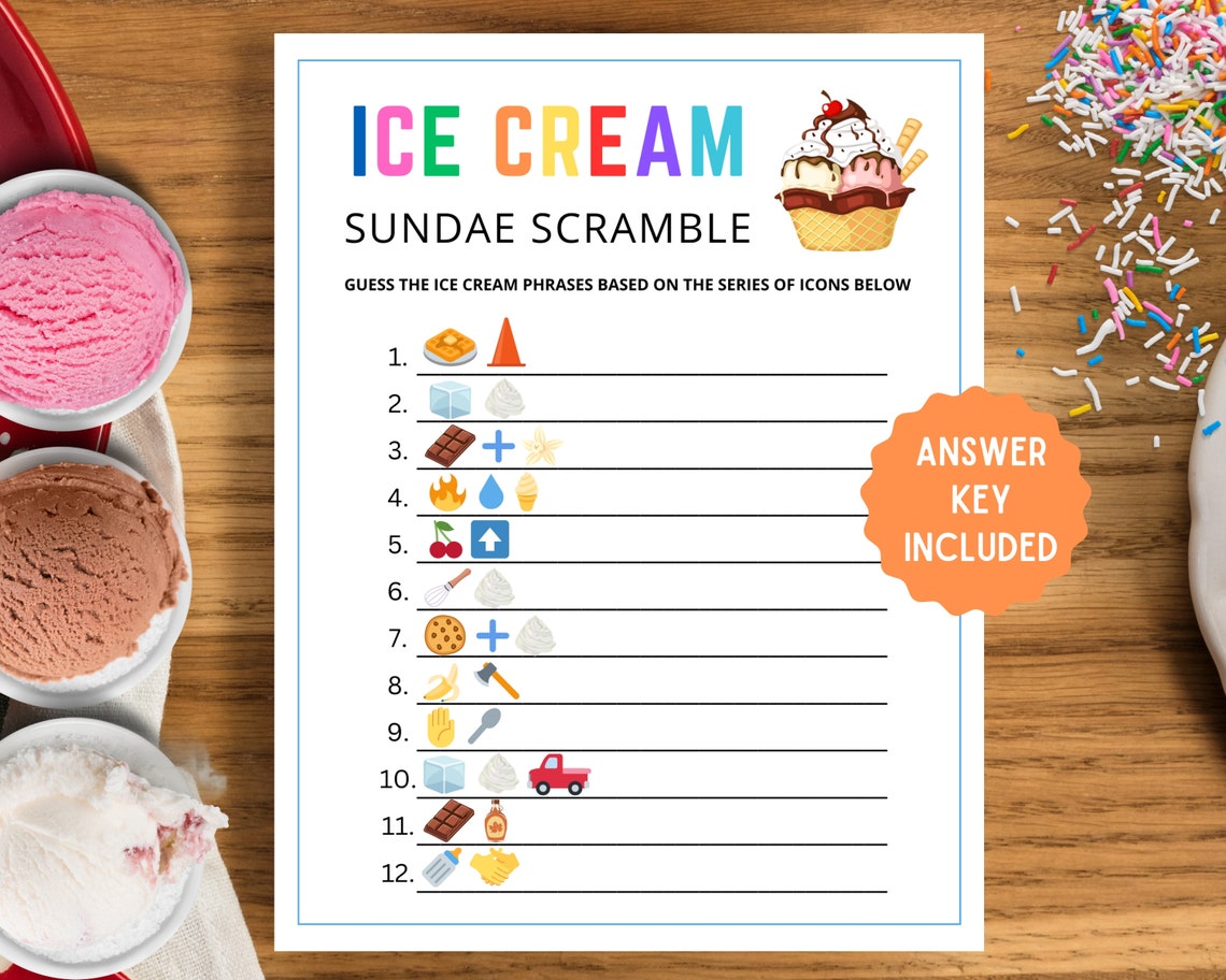 Ice Cream Sundae Scramble Game: Birthday Party Printable (digital ...